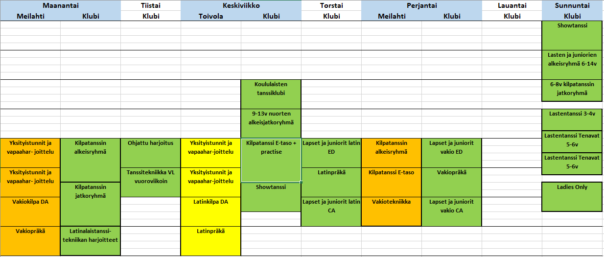 viikkokalenteri – Tanssiurheiluseura Star